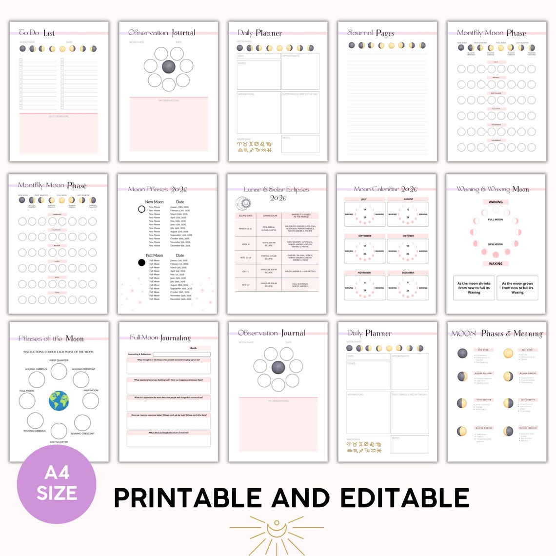 2026 Moon Planner With PLR Resell Rights, Lunar Phases Journal, Witchy ...