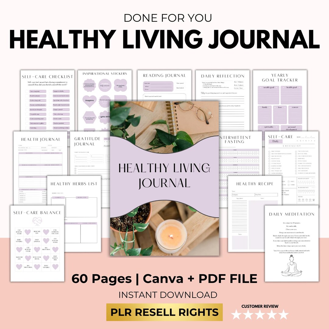 Healthy Living Journal With PLR Resell Rights, Wellness Planner, Self ...