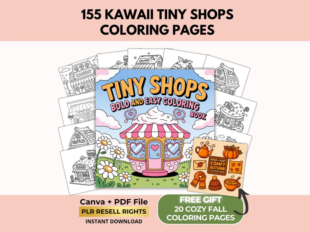 Tiny Shops Coloring Book, Cozy Coloring Book, Kawaii Shop Activities ...