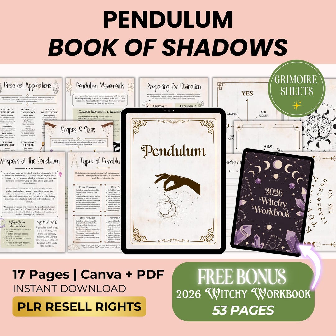 Pendulum Divination Guide, Grimoire Pages & Charts, Book of Shadow ...