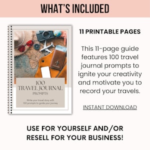 100 Travel Journal Prompts With PLR Resell Rights, Travel Blogger ...
