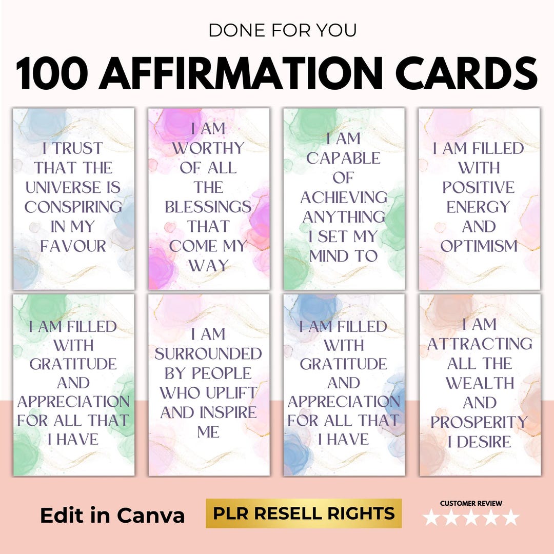 Positive Affirmation Cards With PLR Resell Rights, Printable ...
