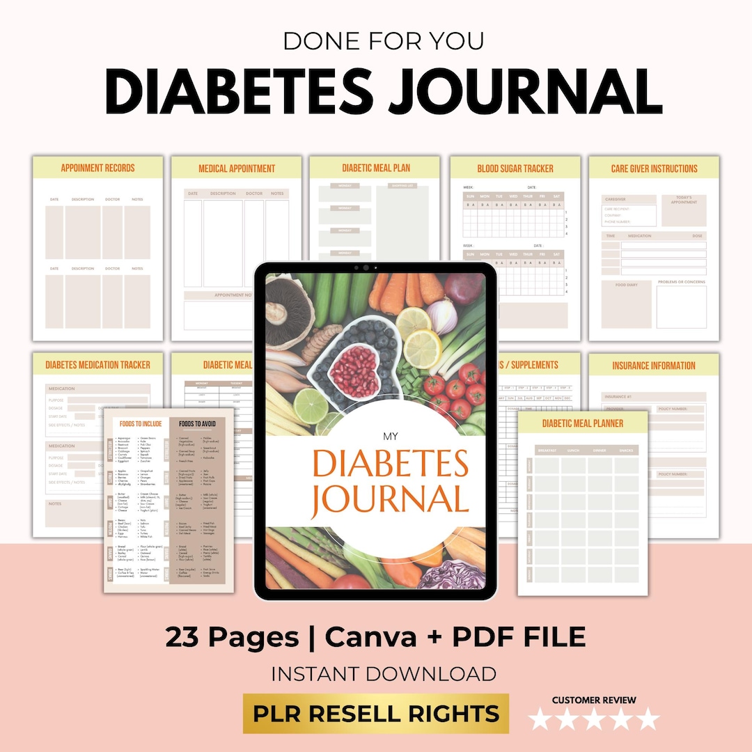Diabetes Journal With PLR Resell Right, Diabetes Planner, Blood Sugar ...