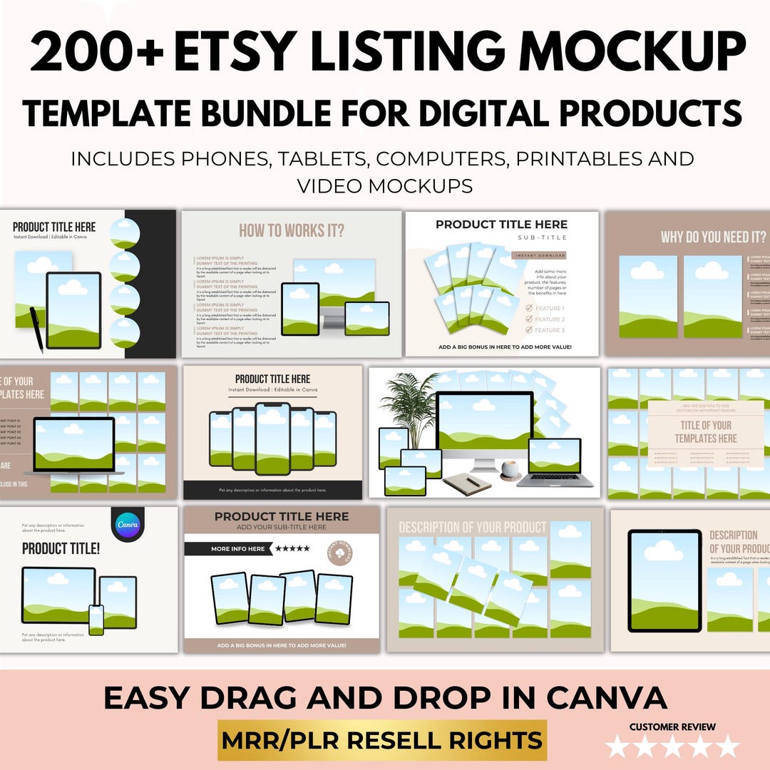 200 Etsy Listing Mockup Templates Bundle, Editable Canva Mockups, MRR ...