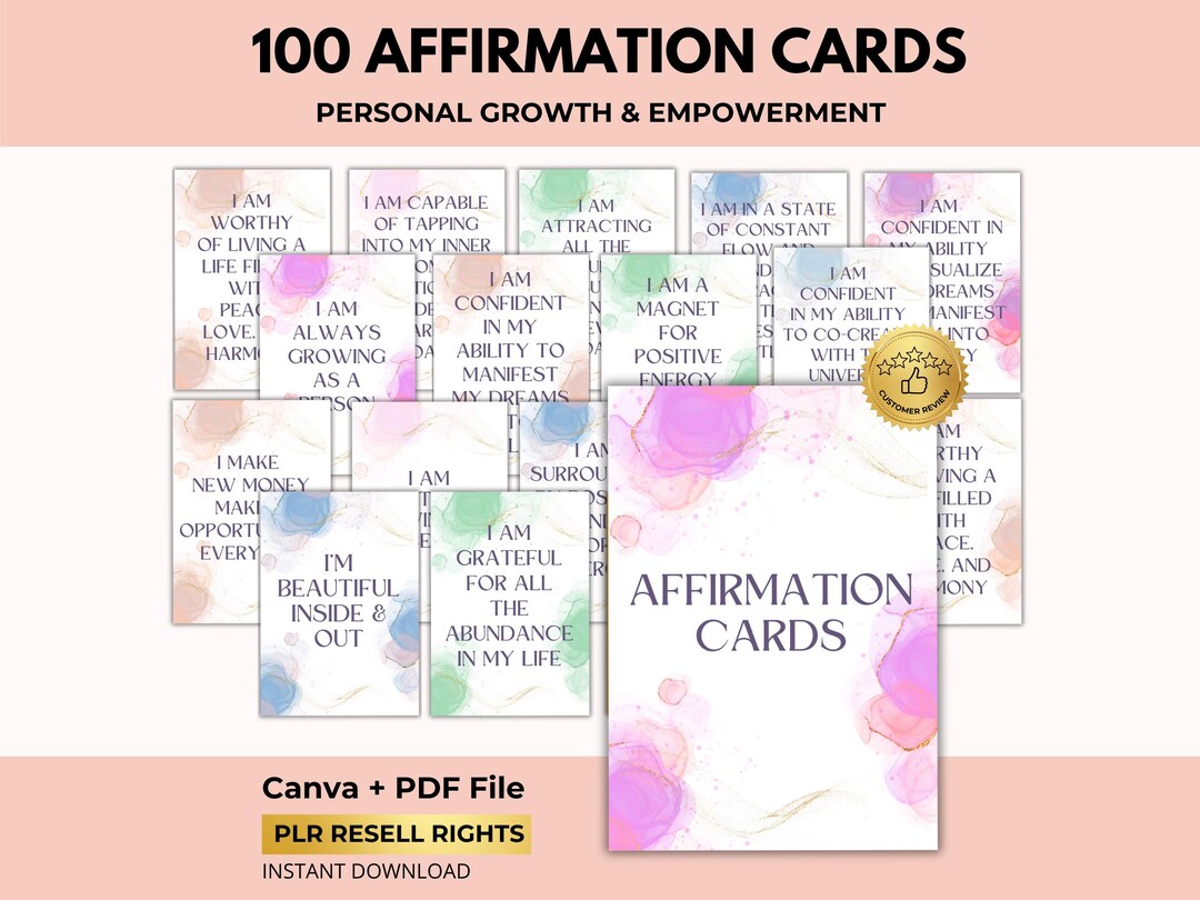 100 Positive Affirmations Cards, Personal Growth & Empowerment, Canva ...