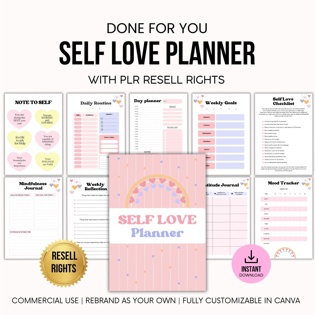 Self Love Printable Planner and Workbook With PLR Resell Rights, Self ...