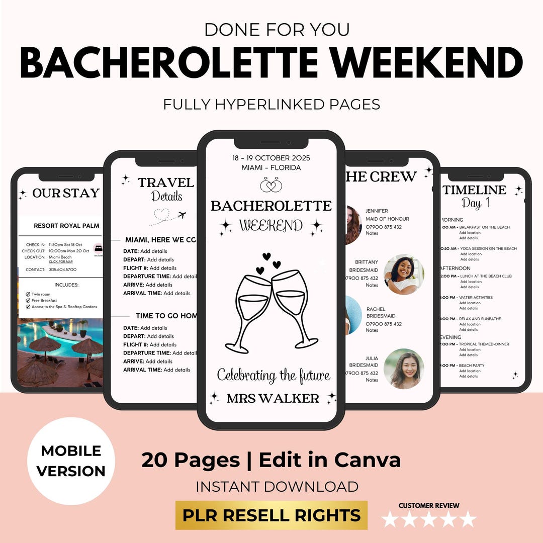 Bachelorette Itinerary Mobile Template, Weekend Itinerary Planner ...
