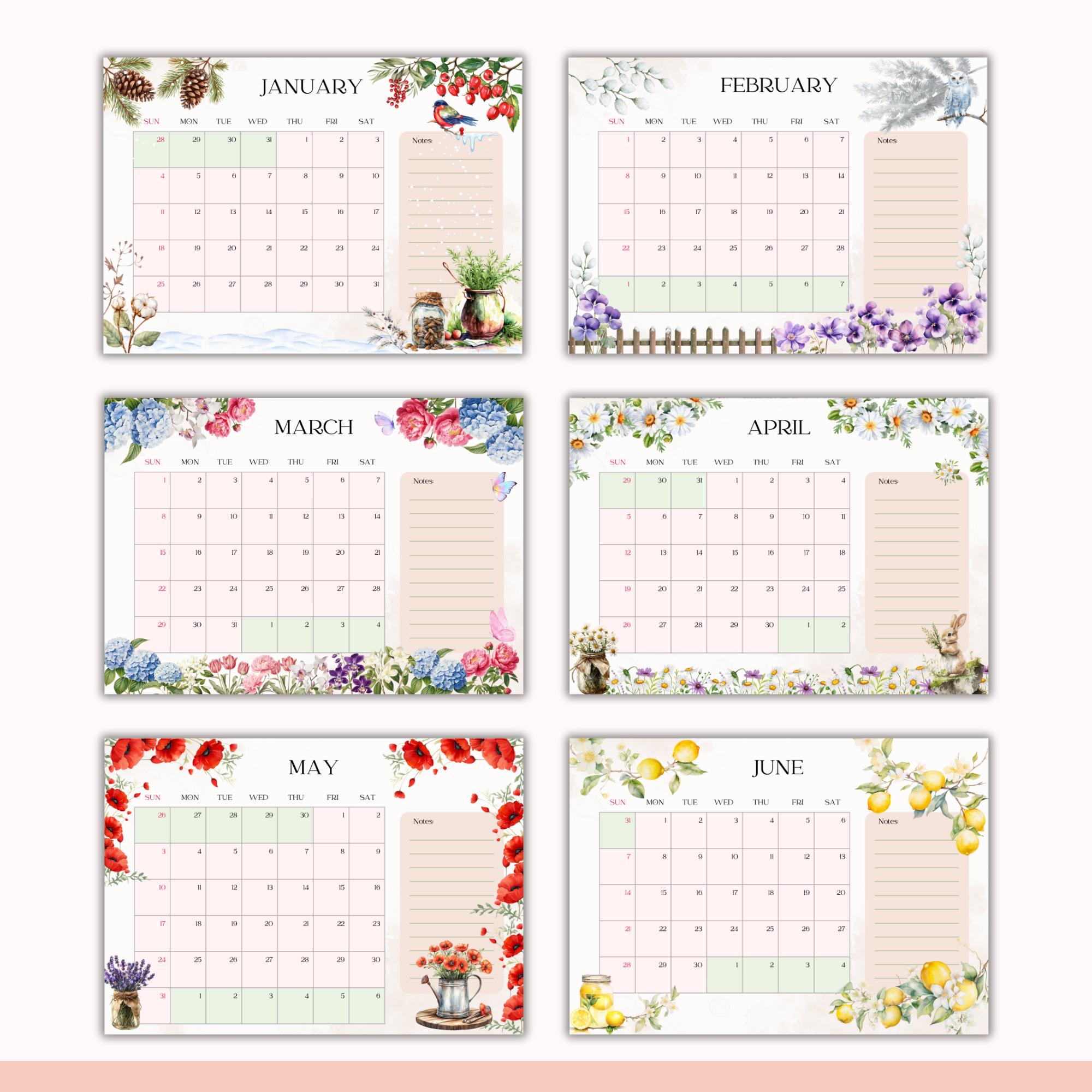 2026 Botanical Calendar Printable With PLR Resell Rights, Vintage ...