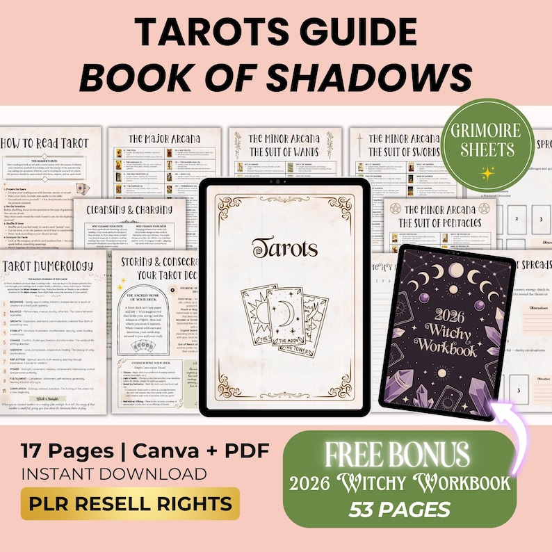 Tarots Guide and Spreads, Grimoire Pages for Book of Shadows, Tarot ...