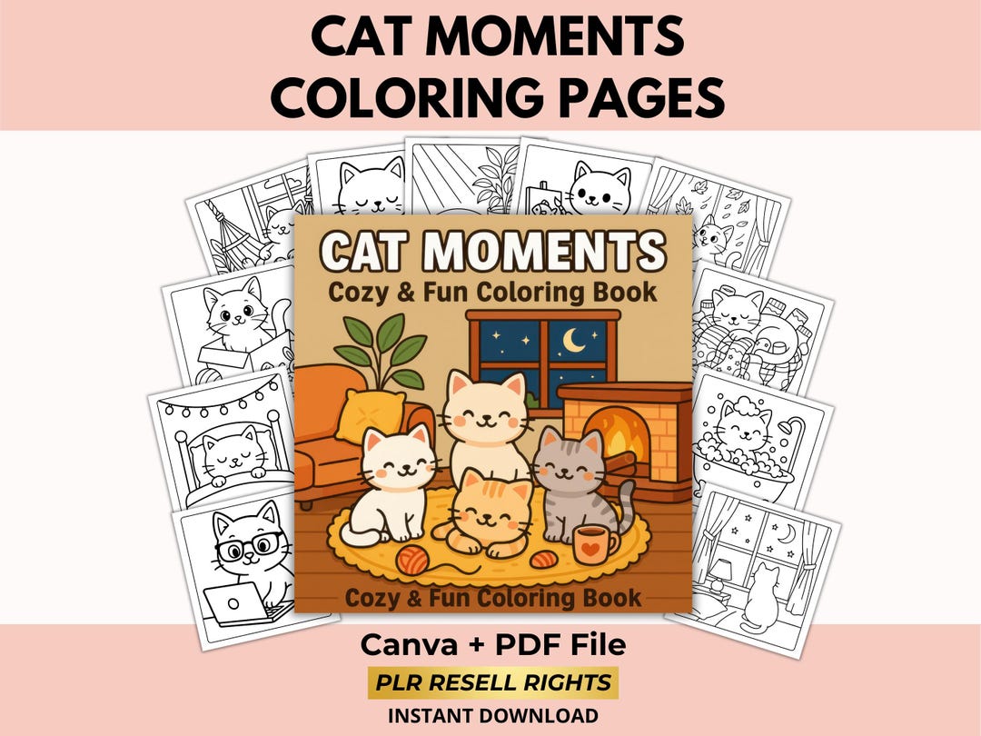 Cat Coloring Book, Cozy Pages, Bold and Easy Coloring for Kids, Canva ...