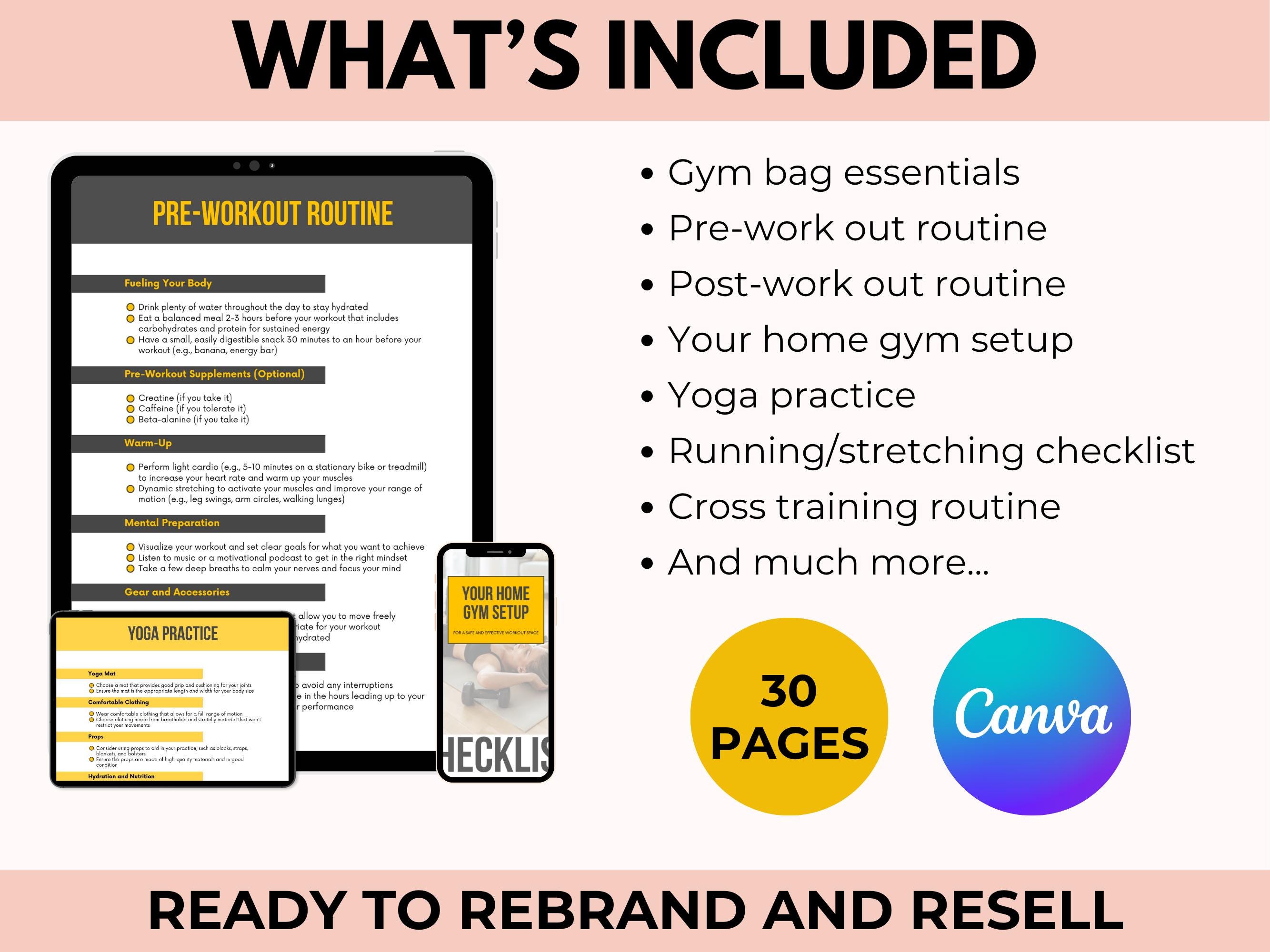 Fitness Checklist Printable With PLR Resell Rights, Health & Wellness ...