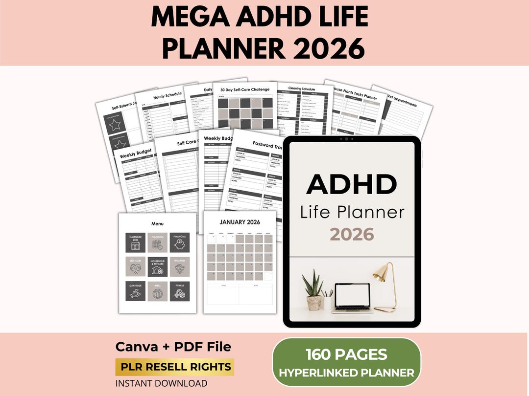 ADHD Planner 2026, Hyperlinked Digital Daily Binder, Neurodivergent ...