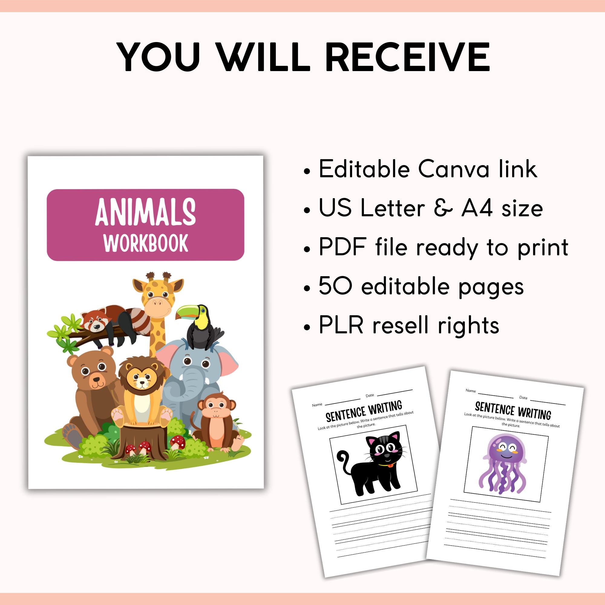 Animals Activity Workbook for Kids, Canva + PDF File, PLR Resell Rights ...