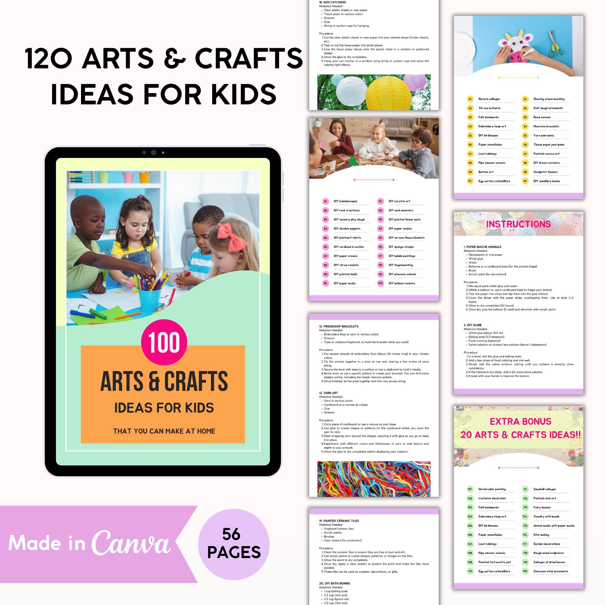 100 Arts and Crafts Ideas for Kids With PLR Resell Rights, Activity ...