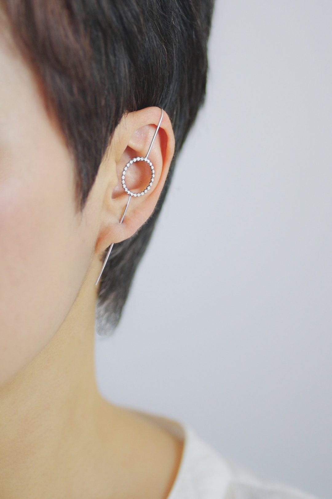 Sterling Silver Bar Ear Cuff: Circle Ear Climber - Etsy