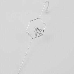 Bar Ear Cuff - Bee in Honeycomb - Sterling Silver Ear Cuff, Bee Ear Pin ...