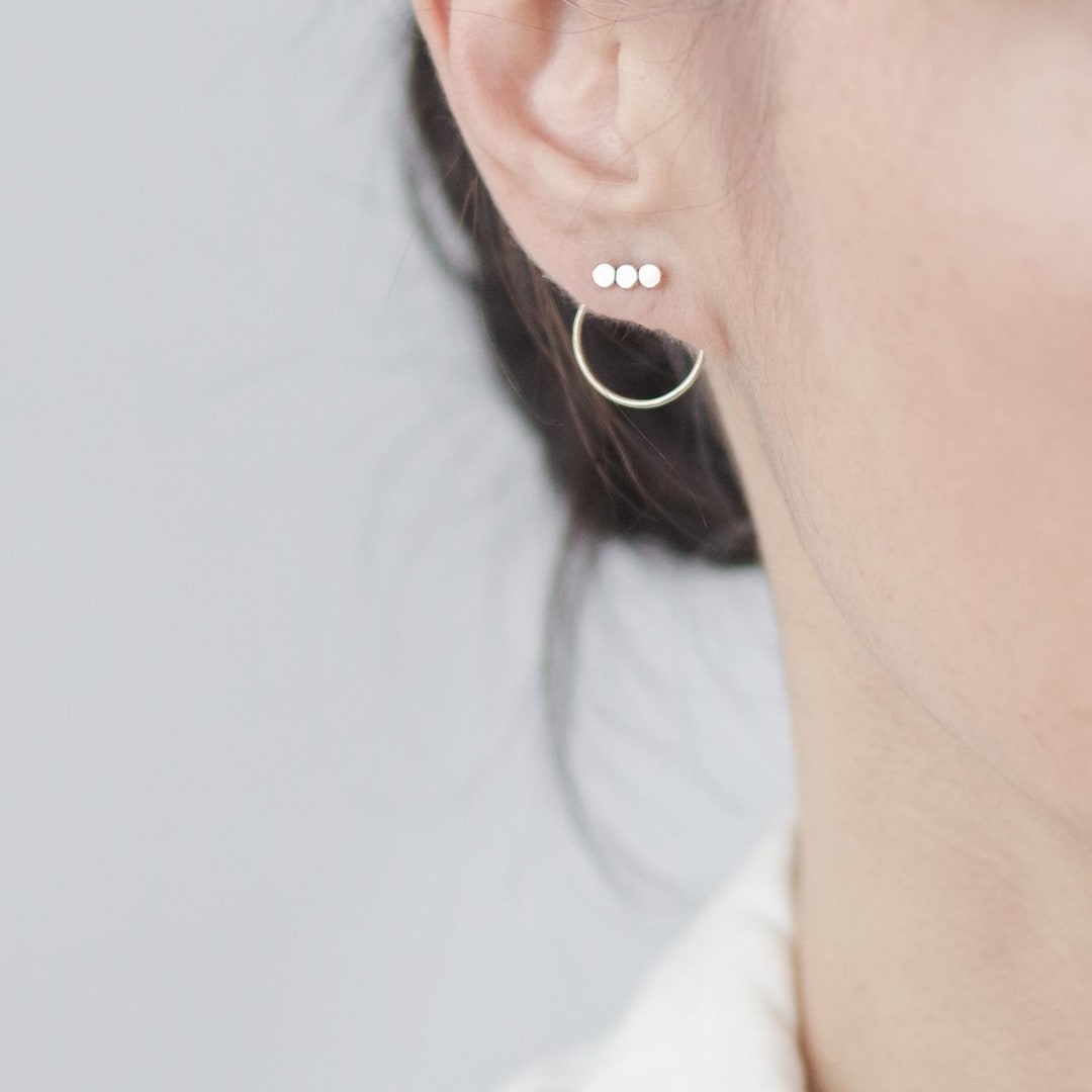 Triple Dot Ear Jacket - Front Back Earrings With Triple Dots Silver Ear ...