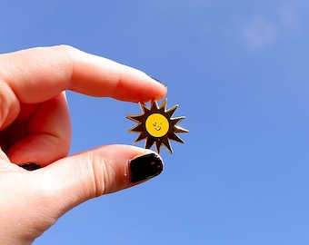 Glitter Sun Mini Enamel Pin // Hard Enamel Pin, Gold Plated, Sunshine ...