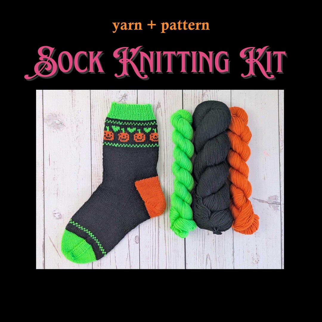 Halloween Pattern + Sock Yarn Kit W/ Cute Colorwork Pumpkins | DIY ...
