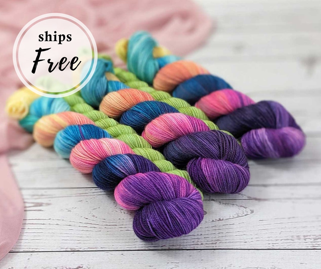Hand Painted Sock Yarn, Mini Skein Set | Hand Dyed Yarn & Knitting ...