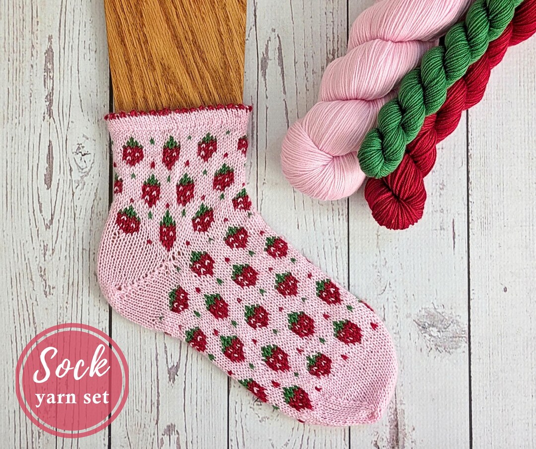 Strawberry Sock Kit in Merino Wool Yarn | DIY Hand Knit Socks ...