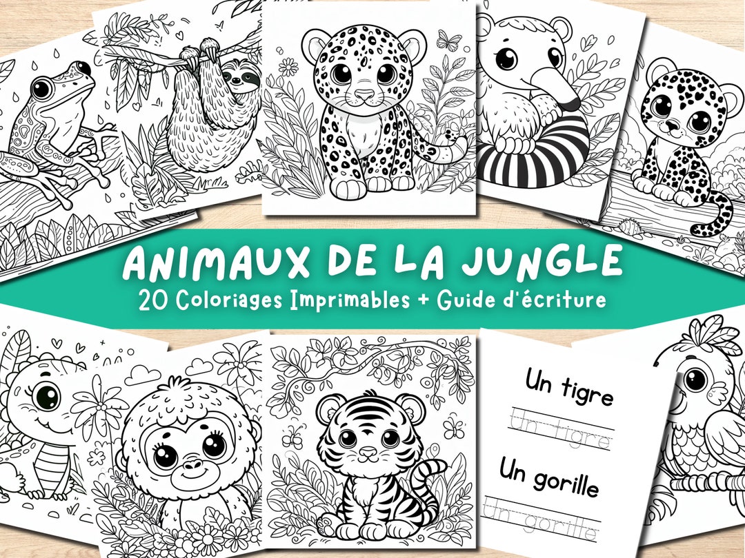 Children's Coloring PDF to Download Jungle Animals 20 Pages Easy to ...