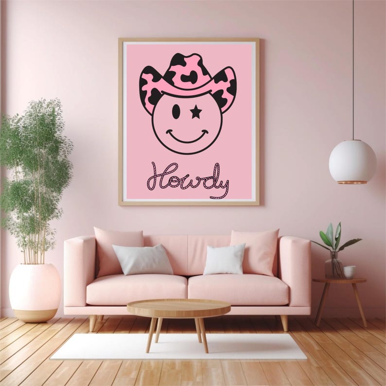 PINK Howdy Cowboy Artwork, Wall Art, Apartment Decor, College Art ...