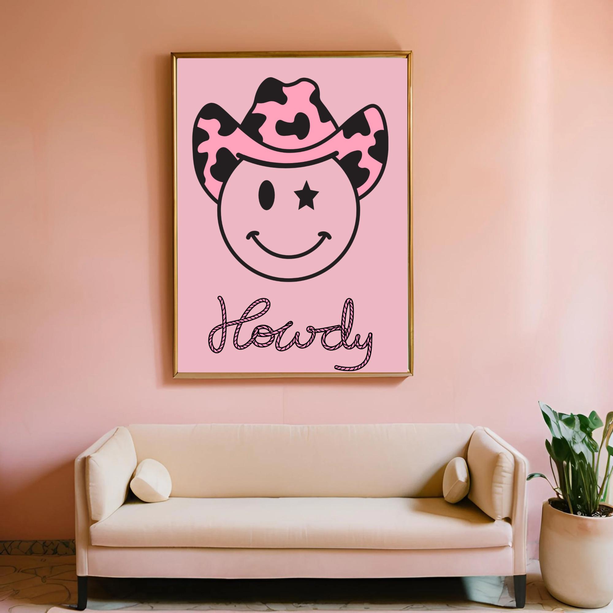 PINK Howdy Cowboy Artwork, Wall Art, Apartment Decor, College Art ...