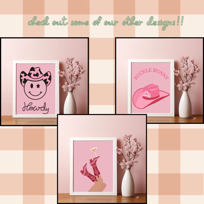 PINK Howdy Cowboy Artwork, Wall Art, Apartment Decor, College Art ...