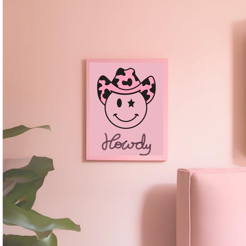 PINK Howdy Cowboy Artwork, Wall Art, Apartment Decor, College Art ...
