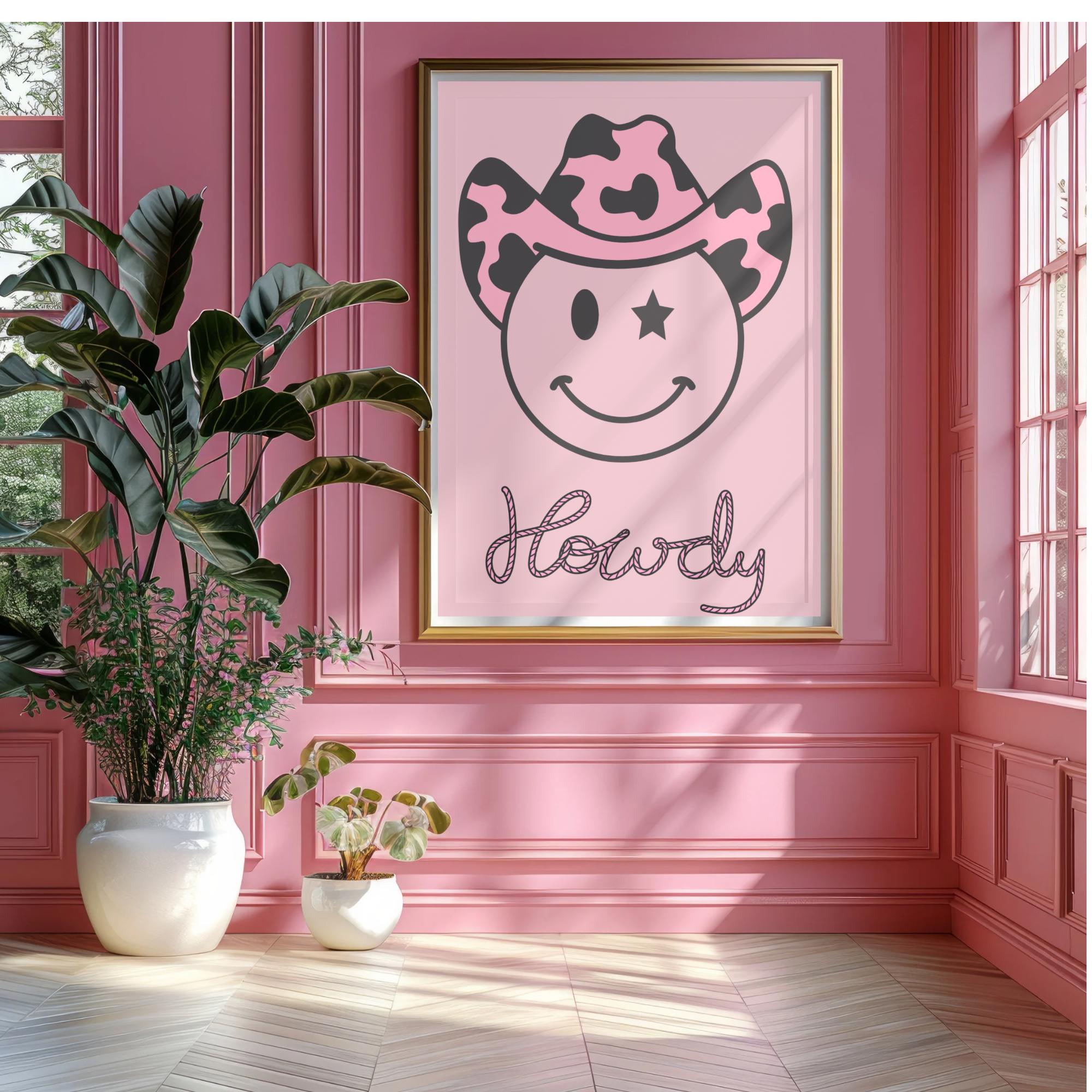 PINK Howdy Cowboy Artwork, Wall Art, Apartment Decor, College Art ...
