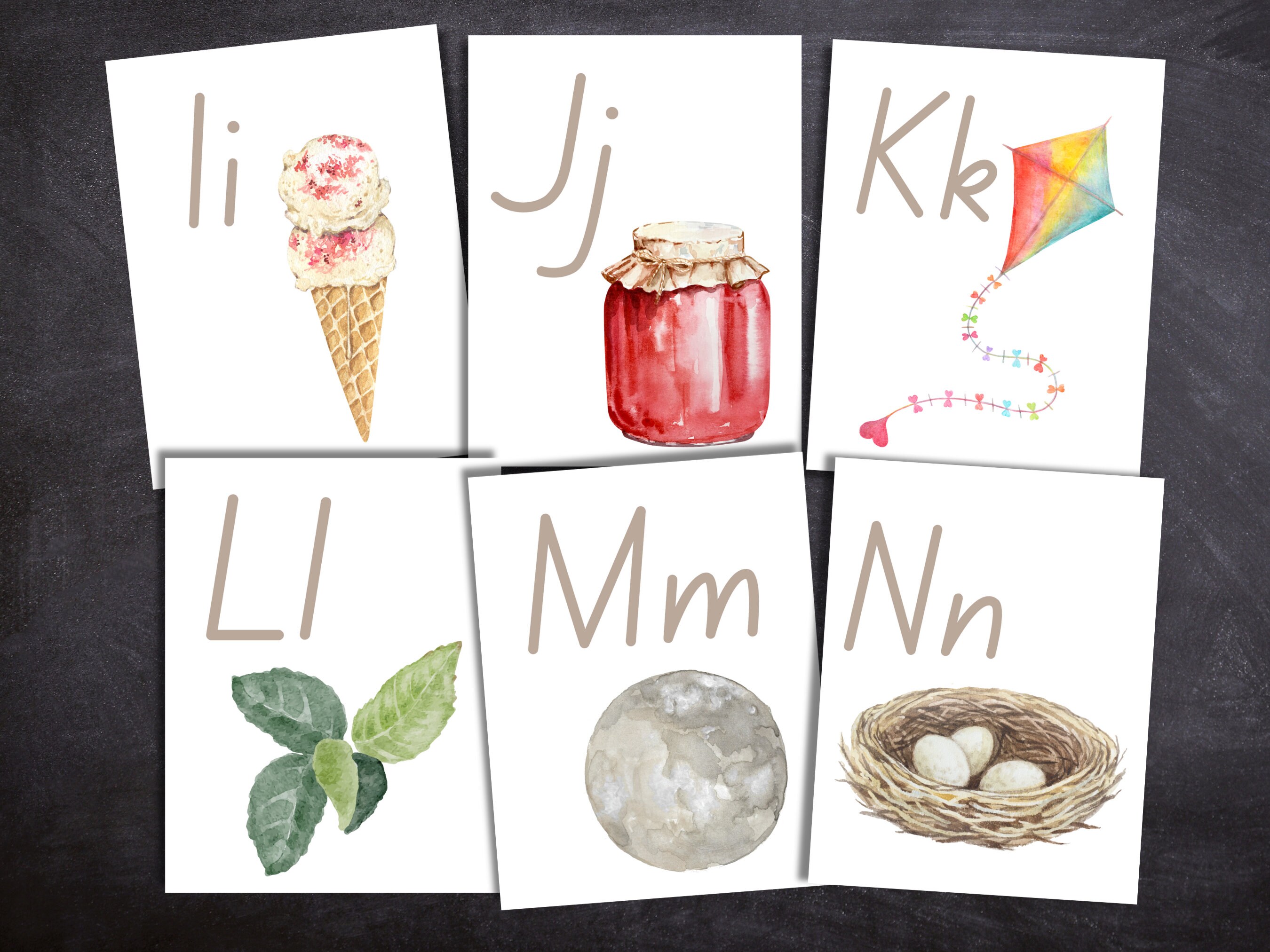 Alphabet Flashcards Watercolor Flashcards Preschool Kindergarten ...