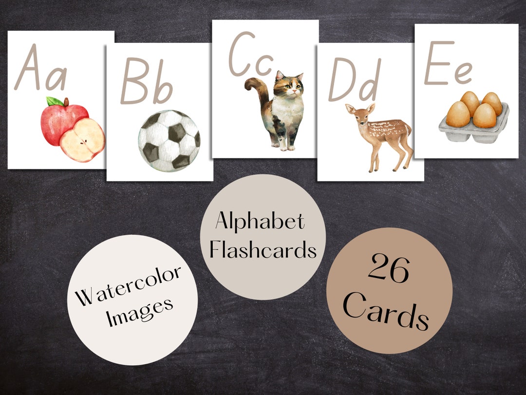 Alphabet Flashcards Watercolor Flashcards Preschool Kindergarten ...