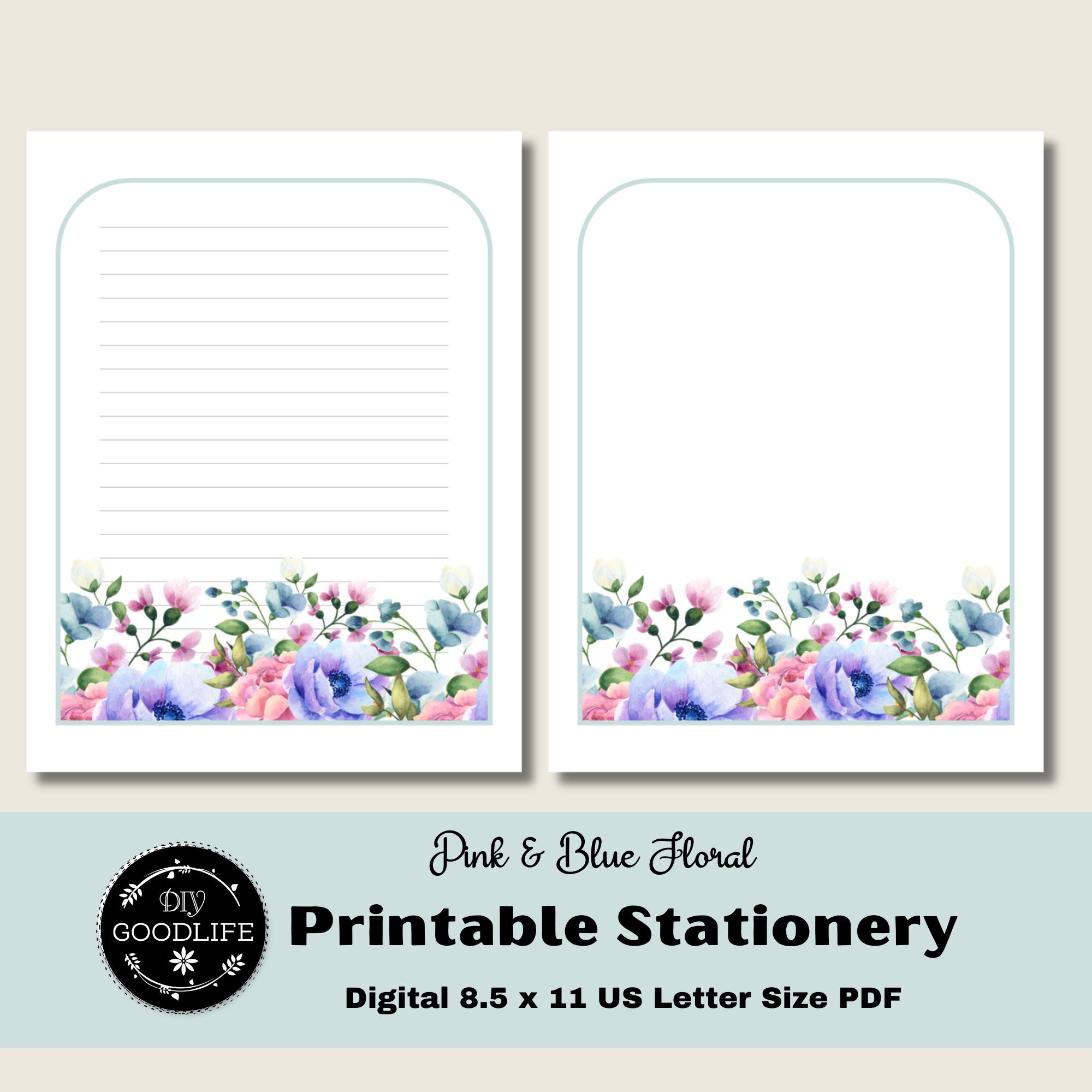 Pink and Blue Floral Stationery Set Lined Letter Writing Paper Blank ...