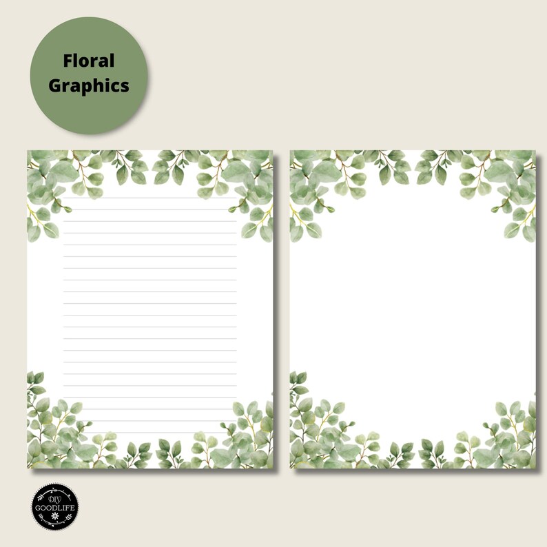 Eucalyptus Greenery Stationery Set Vol 1 Lined Letter Writing Paper ...