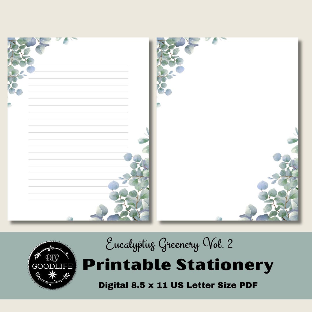 Eucalyptus Greenery Stationery Set Vol 2 Lined Letter Writing Paper ...