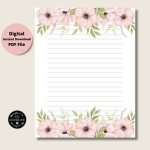 Pink Floral Stationery Set Lined Writing Paper Blank Border Journal ...