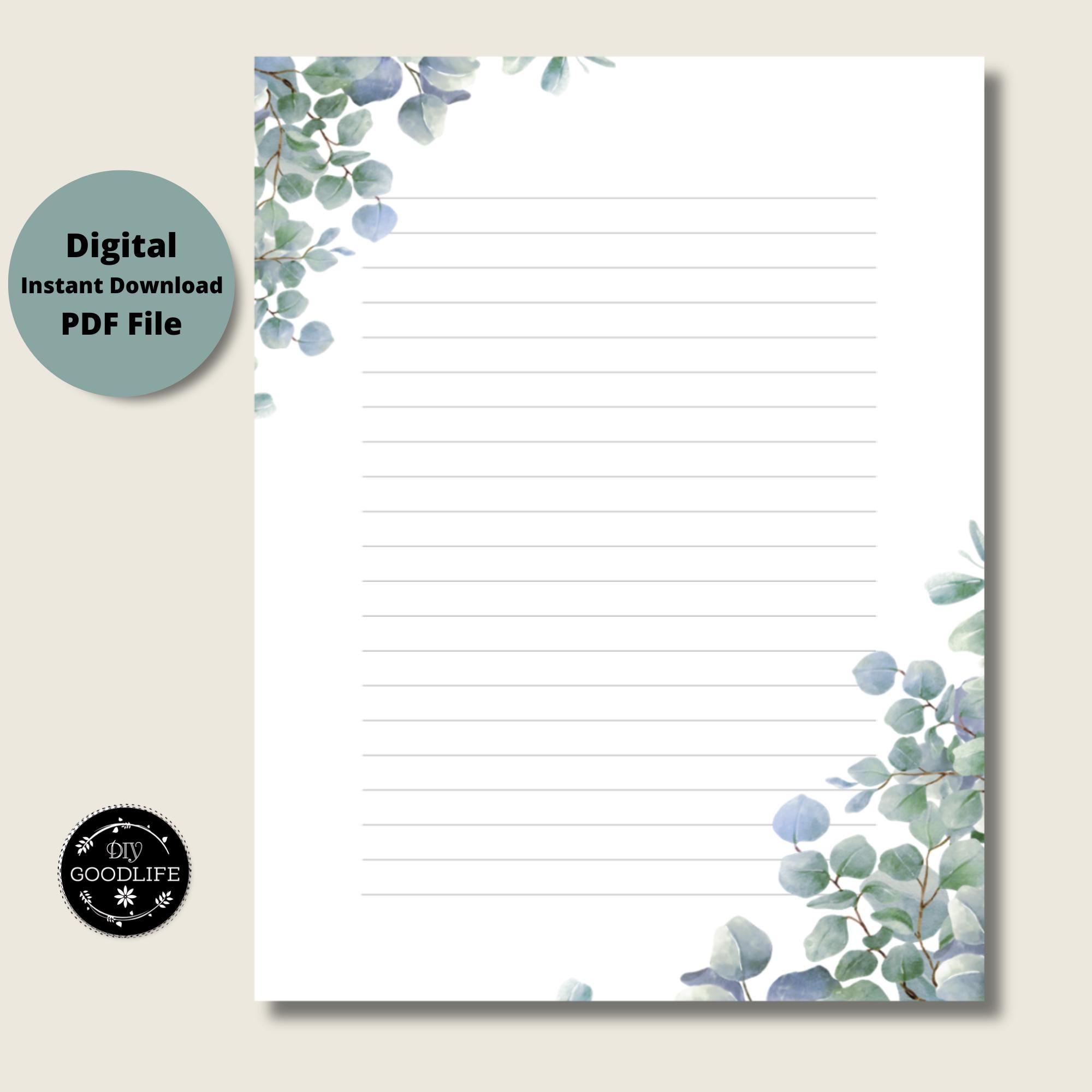 Eucalyptus Greenery Stationery Set Vol 2 Lined Letter Writing Paper ...