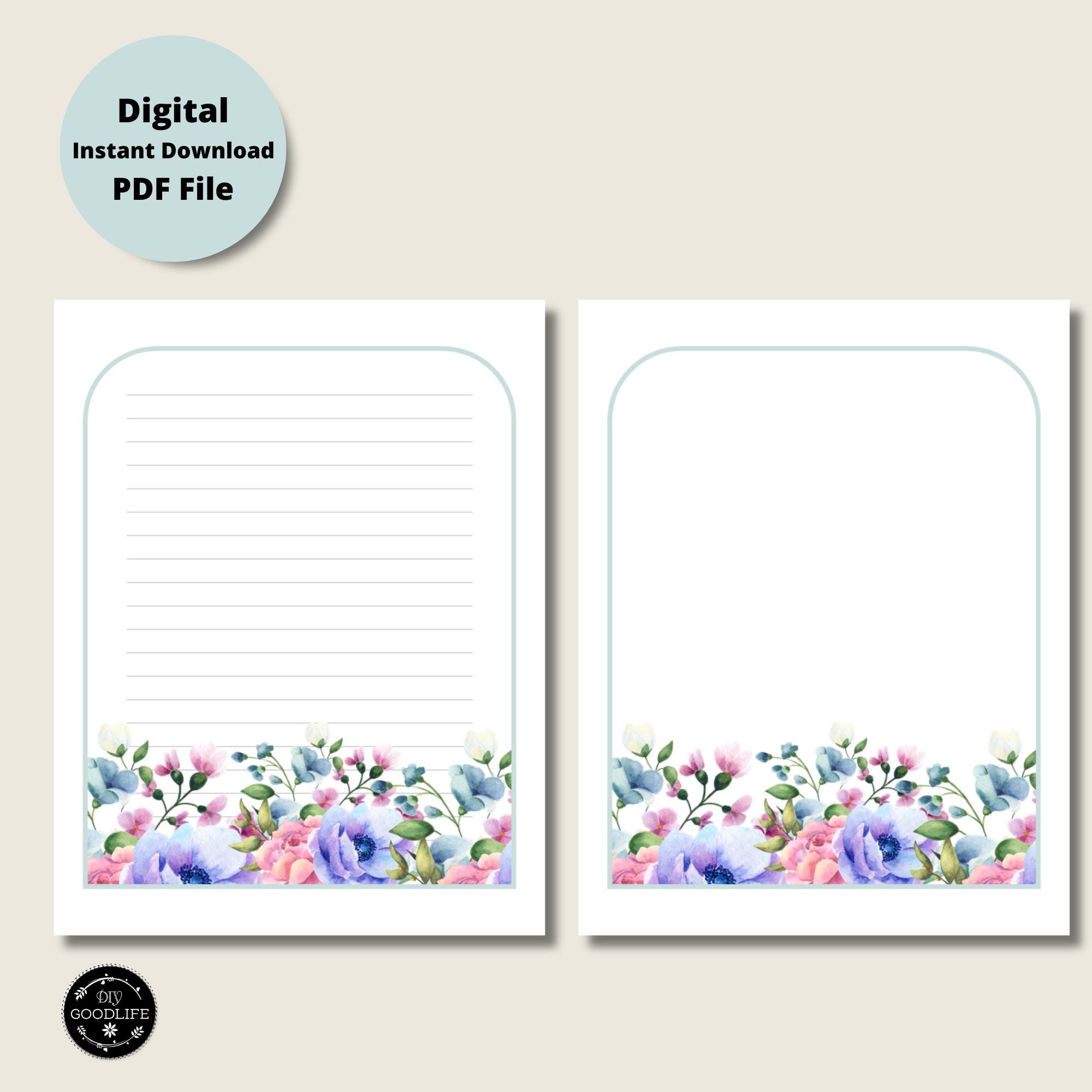 Pink and Blue Floral Stationery Set Lined Letter Writing Paper Blank ...