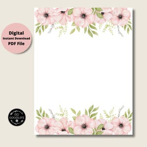 Pink Floral Stationery Set Lined Writing Paper Blank Border Journal ...