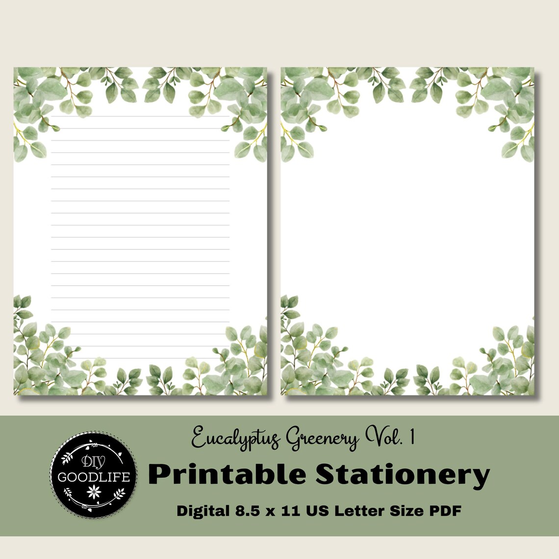 Eucalyptus Greenery Stationery Set Vol 1 Lined Letter Writing Paper ...