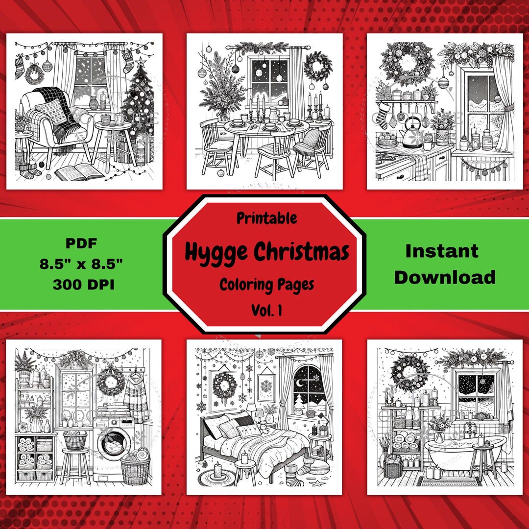 Hygge Christmas Coloring Pages Vol. 1 Easy Cozy Home Printable Instant ...