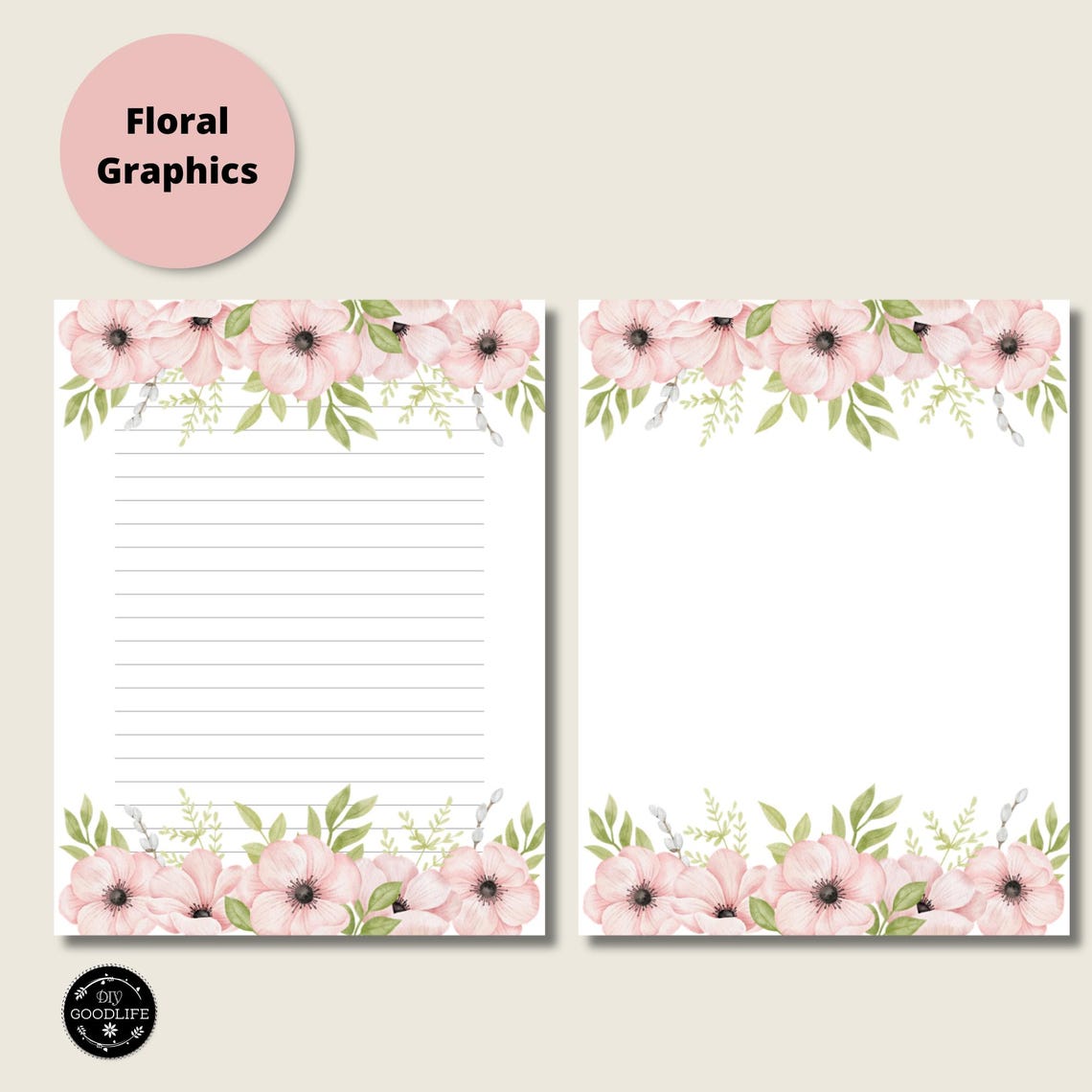 Pink Floral Stationery Set Lined Writing Paper Blank Border Journal ...