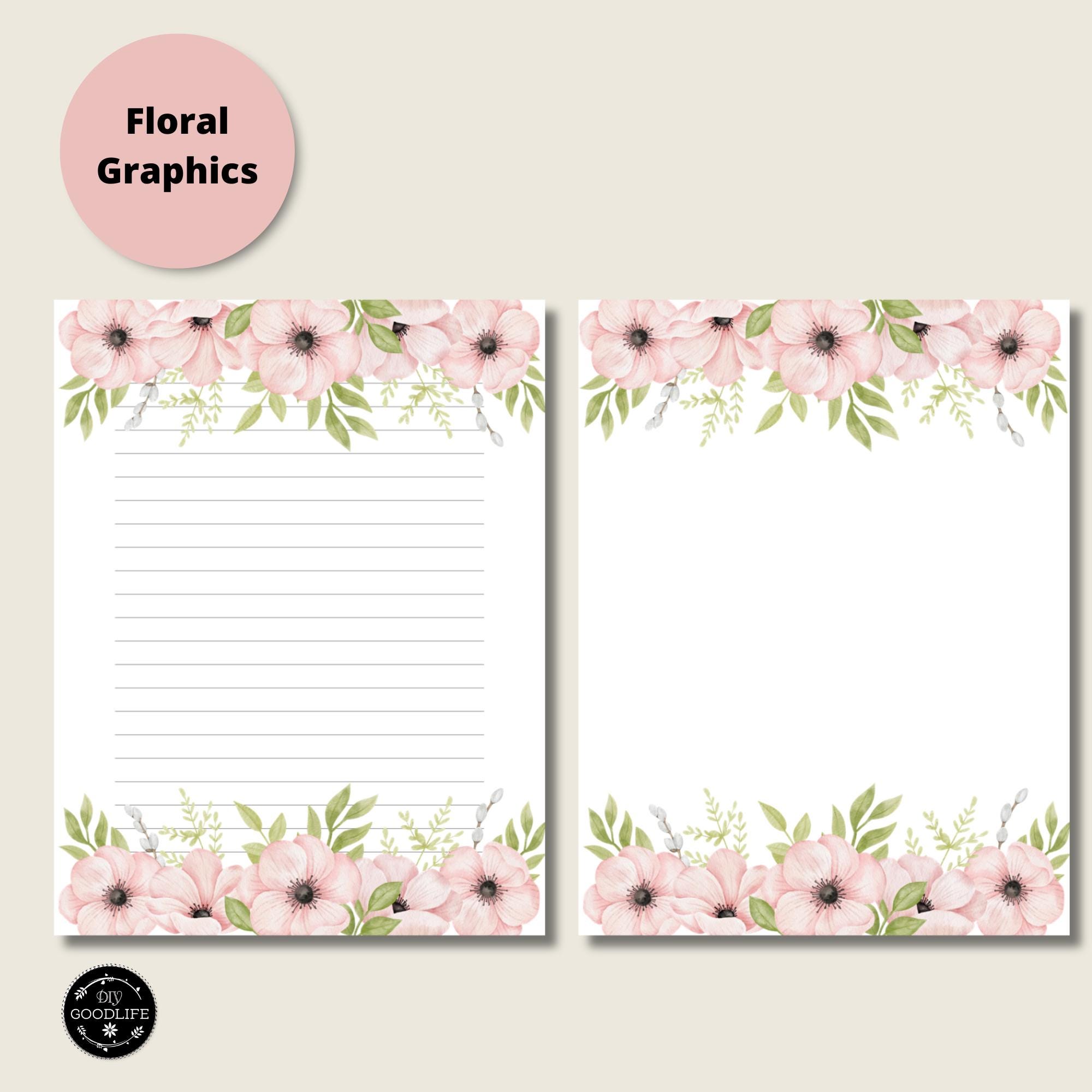 Pink Floral Stationery Set Lined Writing Paper Blank Border Journal ...