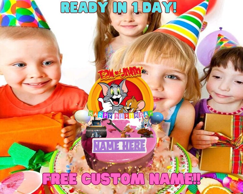 Tom Jerry Free Personalized Custom Cake Topper Cupcake Happy Birthday ...