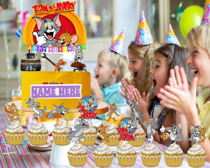 Tom Jerry Free Personalized Custom Cake Topper Cupcake Happy Birthday ...