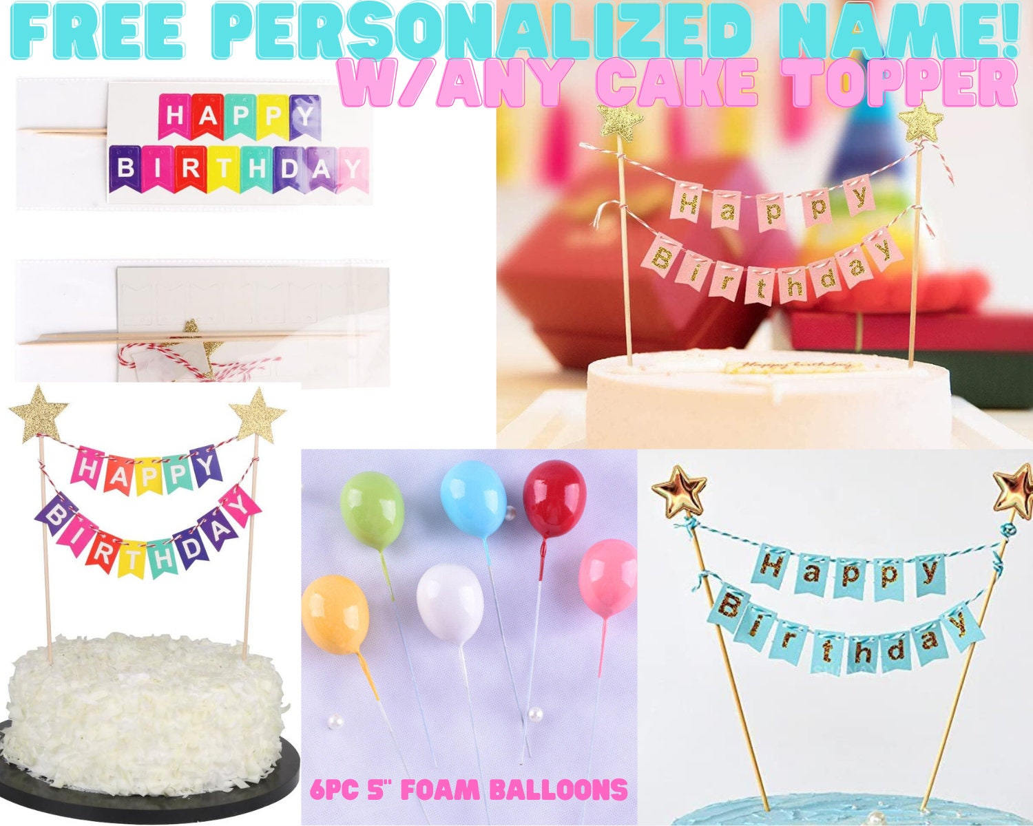 Free Personalized Custom Cake Topper Cupcake Happy Birthday Favor ...