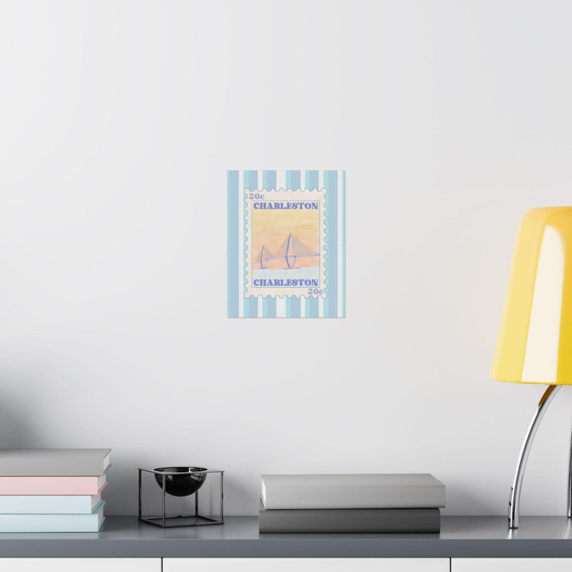 Blue Charleston Watercolor Stamp Poster Print Arthur Ravenel Jr Bridge ...