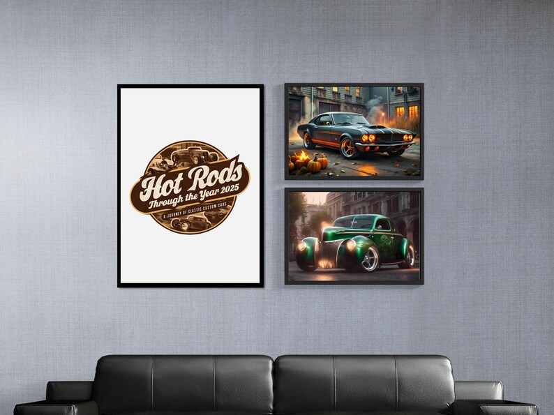 Retro Hot Rod Poster, 1965 Ford Mustang Print, Halloween Wall Art, Dusk ...
