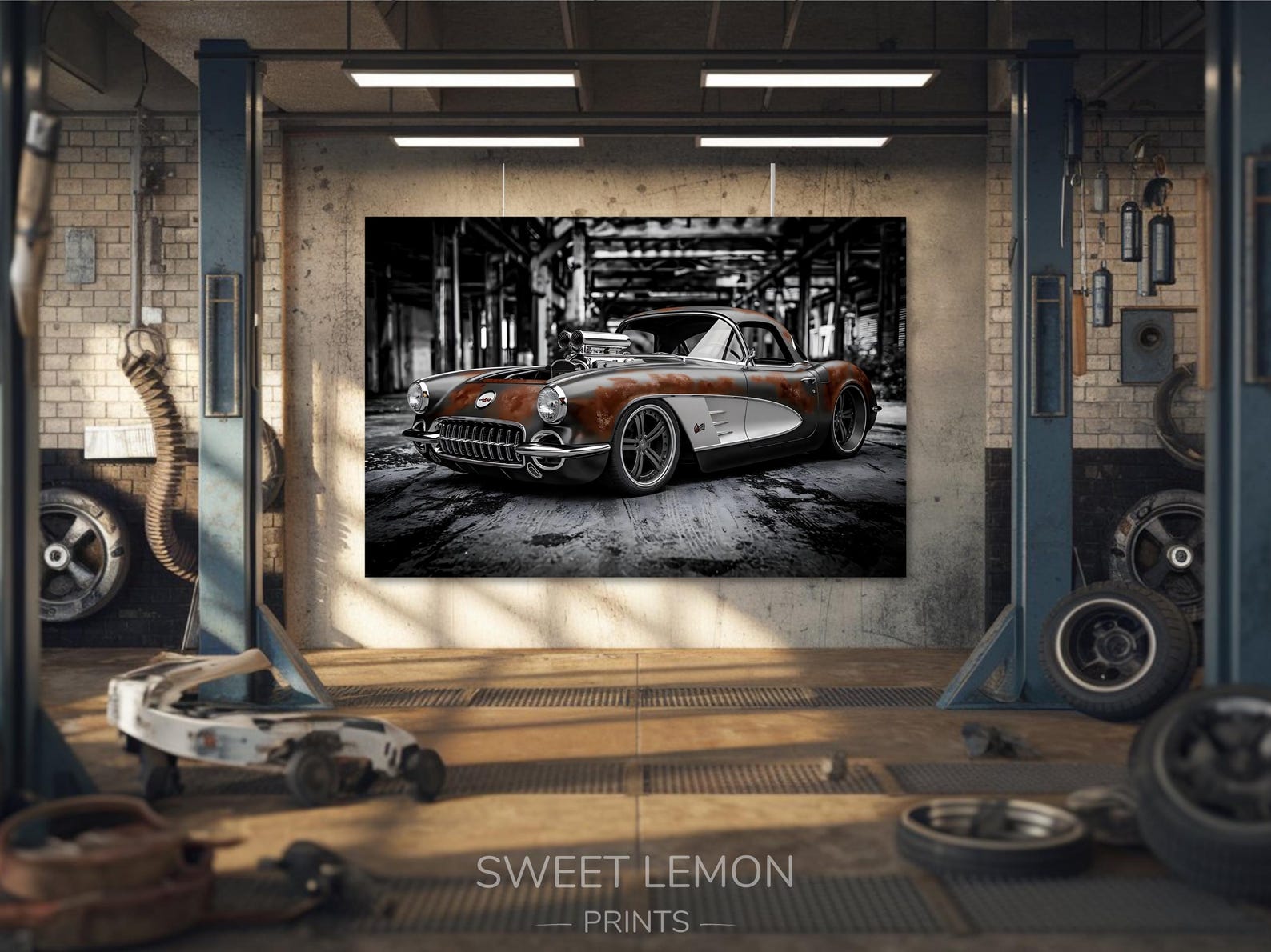 Rat Rod Corvette Art, 1957 Chevy Wall Print, Hot Rod Vintage Poster ...